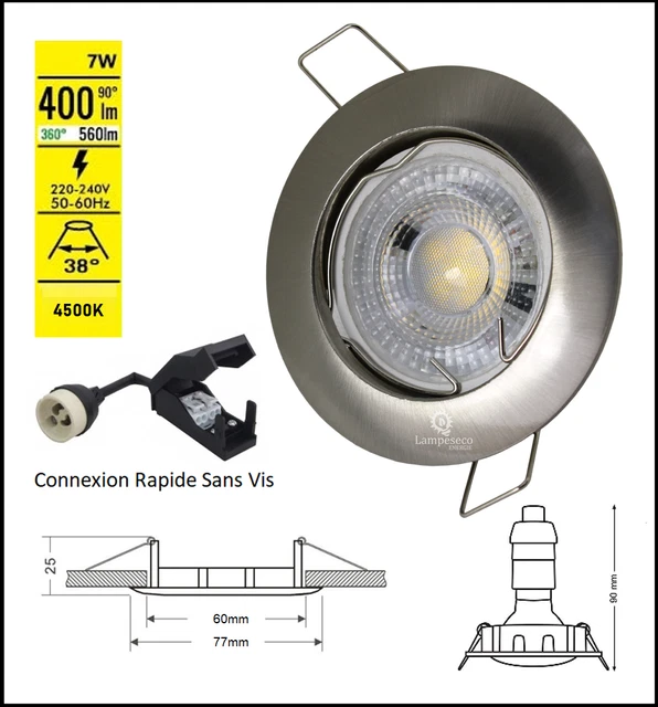 Lot De 20 Spot Led Fixe Complet Alu Brossé 38° Blanc Neutre Eur 63 99