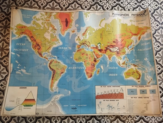 PLANISPHÈRE/CARTE SCOLAIRE ANCIENNE / vintage school map EUR 50,00 - PicClick FR