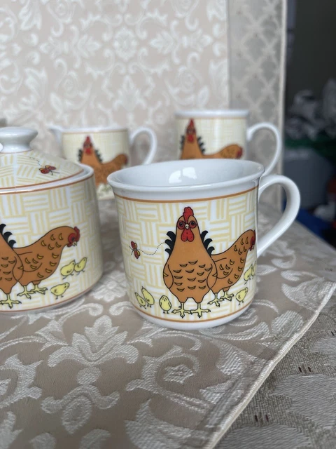 CAMERON JAPAN ROOSTER Chicken And Chicks Tea Set Cups Creamer And Sugar ...