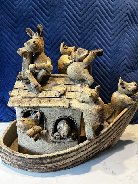 VINTAGE LARGE HANDBUILT Studio Pottery Sculpture Noah’s Ark Rare ...