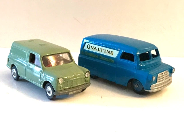 2 X EARLY REPAINTS DINKY BEDFORD OVALTINE VAN & CORGI MINI VAN ...