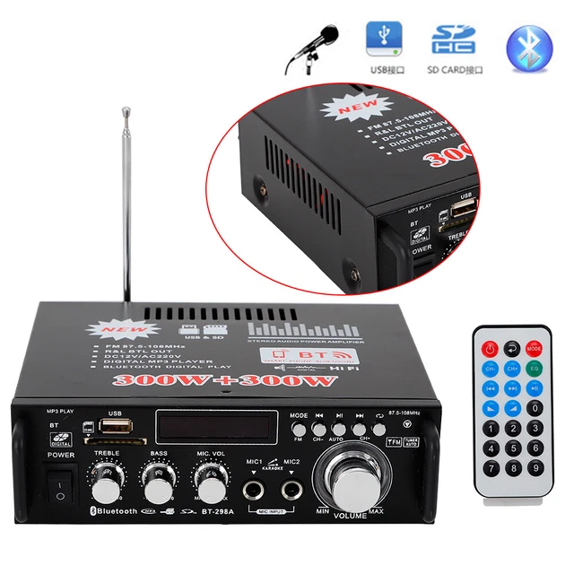 BT-298A MINI HIFI Stereo Amplifier Digital Power Amplifier FM w/ Remote ...
