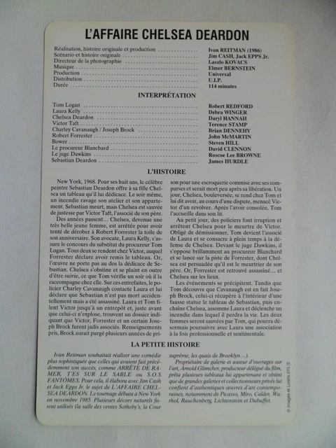CARTE FICHE CINEMA 1986 L'AFFAIRE CHELSEA DEARDON Robert Redford Debra ...