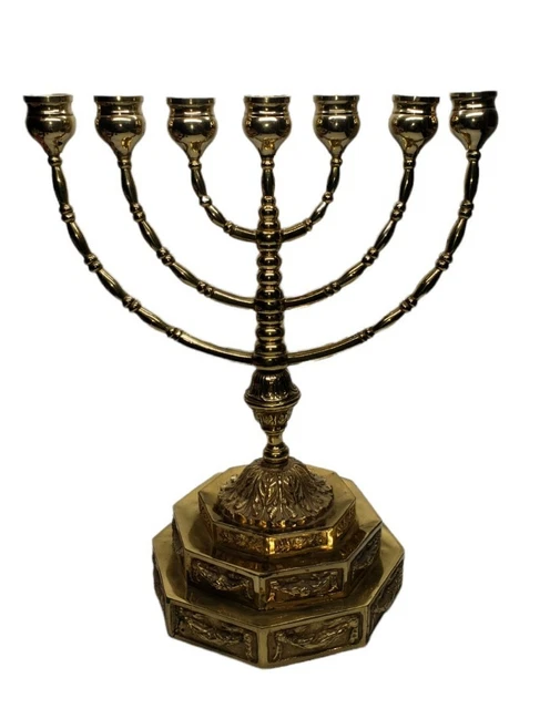 VINTAGE SEVEN BRANCH Brass Menorah Judaica Jerusalem Temple Menorah 14 ...