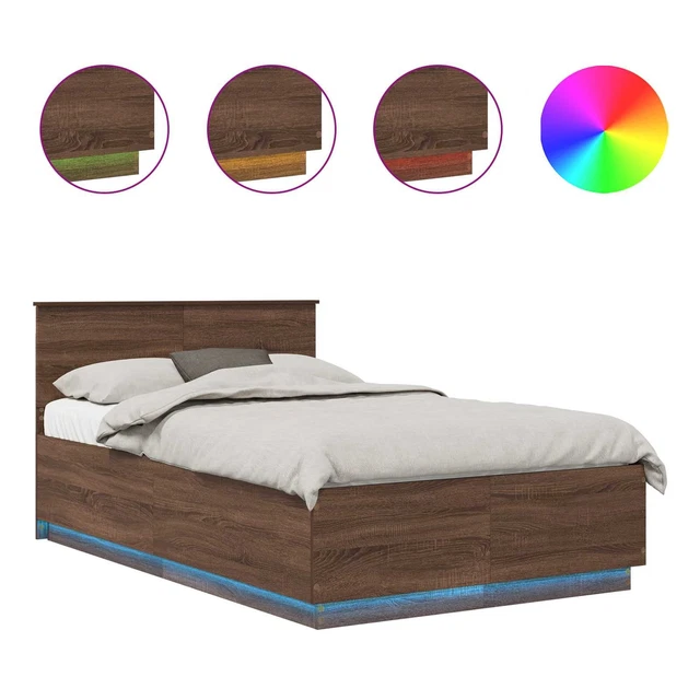 BED FRAME WITH LED Strip Lights with Headboard Engineered Wood Modern ...