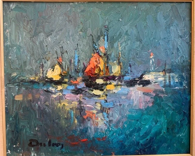 HUILE SUR PANNEAU Bassin d'Arcachon Phare du Cap Ferret 1970 signé J ...