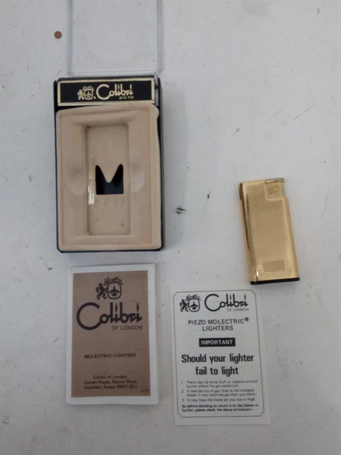 ORIGINAL VINTAGE COLIBRI Of London Pocket Piezo Molectric Lighter Gold ...