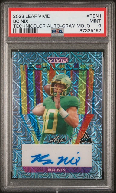 2023 LEAF VIVID Technicolor Bo Nix 1/9 SSP Auto MOJO Oregon Ducks PSA 9 ...