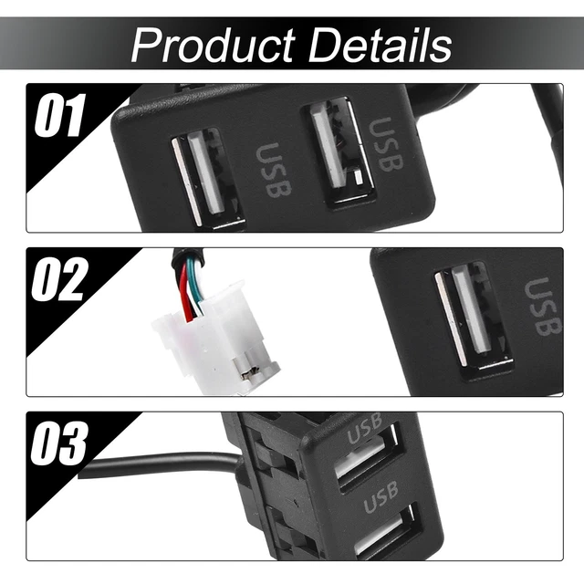 CAR DASH MOUNT Dual USB Port Panel Interface Extension 145cm Cable ...