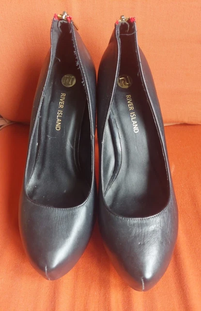 RIVER ISLAND 7 40 Black High Heel Stiletto Red Zip Killer Heels Fetish Mistress £20.00 - PicClick UK