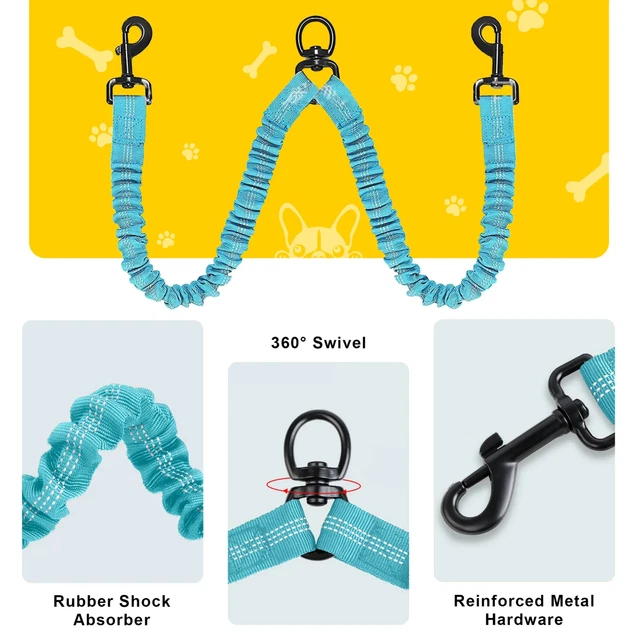 DOUBLE DOG LEAD Splitter, Dual Lead No Tangle 360° Rotation Dog Leash ...