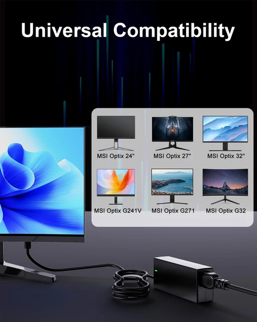 MSI MONITOR POWER Cable, 20V Power Supply for MSI Optix G271 G272 G241 ...