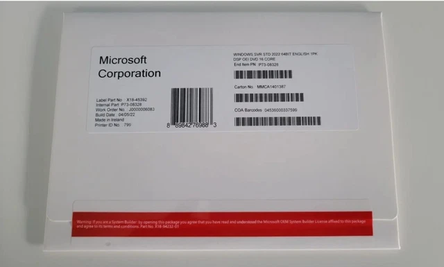 MICROSOFT WINDOWS SERVER 2022 DSP OEI DVD 64bit 16 Core Full Retail ...