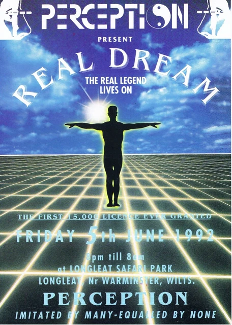 PERCEPTION RAVE FLYER Flyers 5/6/92 A4 Longleat Safari Park Warminster ...