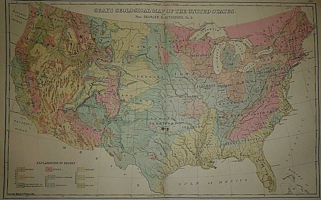 *VINTAGE 1882 GRAY'S Atlas GEOLOGICAL MAP of the UNITED STATES Antique ...