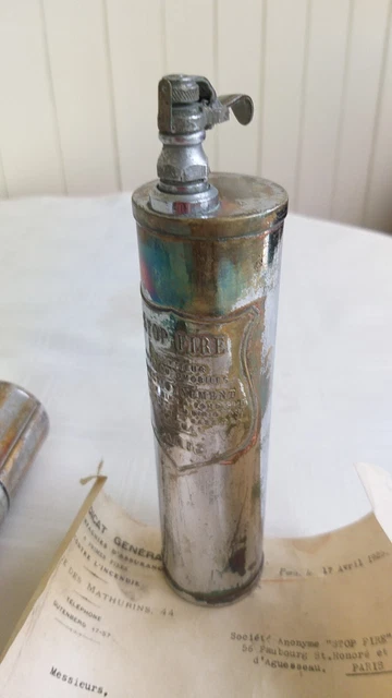 ANCIEN EXTINCTEUR DE Voitures Marque STOP FIRE. avril 1925 EUR 55,00 ...