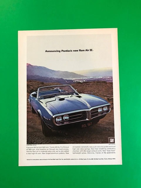 1968 PONTIAC FIREBIRD 400 Ram Air Original Vintage Print Ad ...