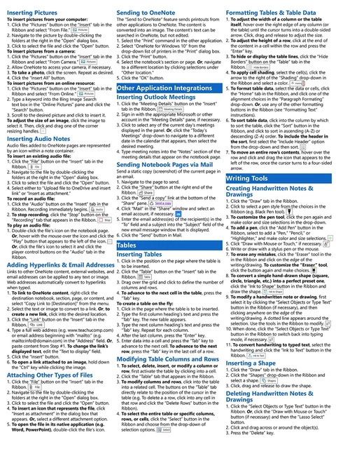 ONENOTE FOR WINDOWS 10 Training Guide Quick Reference Card 4 Page Cheat ...