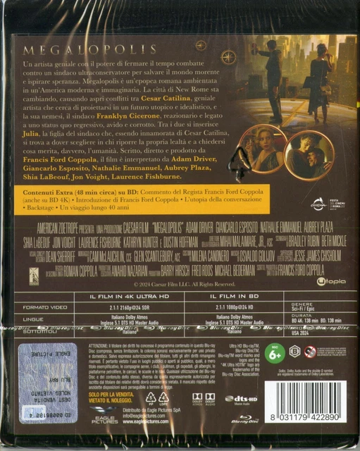 MEGALOPOLIS (FRANCIS FORD Coppola) 4K UHD (2025) 2 Blu Ray steelbook ...