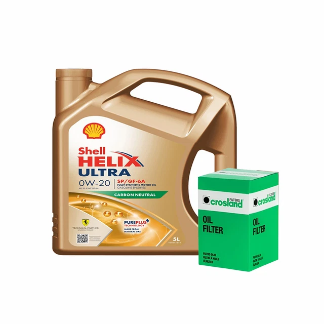 SHELL HELIX ULTRA SN 0W20 Engine Oil 5L Crosland Oil Filter Service Kit ...