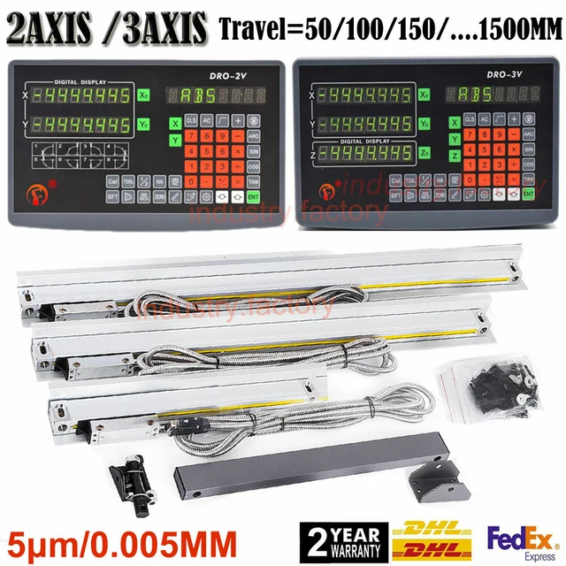 2/3 AXIS DRO Digital Readout Display TTL Linear Scale 5μm w/ 3meter ...