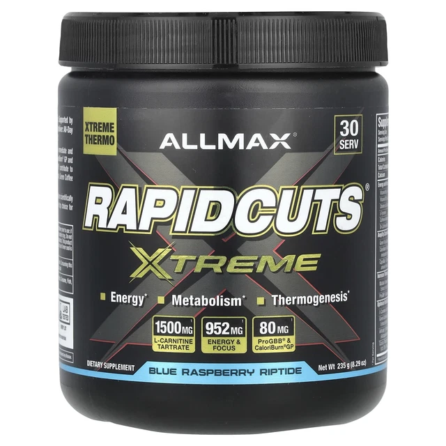 ALLMAX RAPIDCUTS XTREME Fat Loss Supplement, Blue Raspberry Riptide, 8. ...