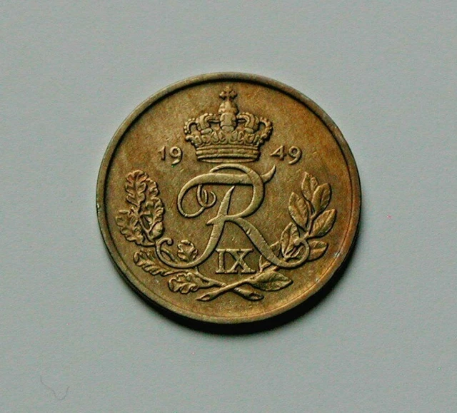 1949 DENMARK FREDERIK IX Coin - 25 Ore - cleaned & uneven surface ...