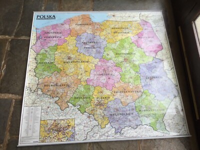 MAP OF POLAND Large sheet map, rolled & hanging cord. 118cm X124cm ...
