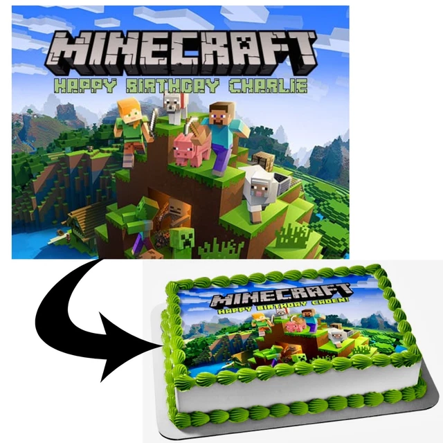 PERSONALISED MINECRAFT EDIBLE A4 Icing Sheet Birthday Cake Topper £7.99 ...