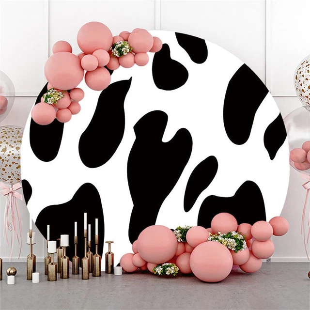 BLACK WHITE COW Pattern Round Birthday Party Backdrop $37.94 - PicClick AU
