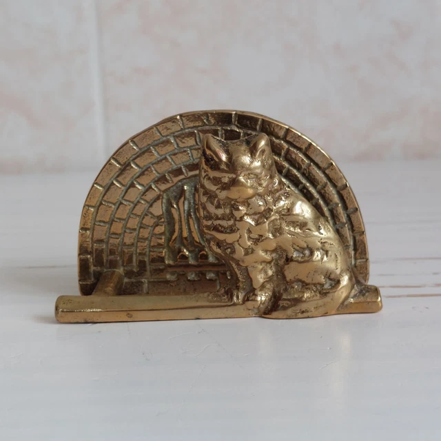 VINTAGE CAT LETTER Rack Brass Small Mid Century Retro Fire Place Cat ...