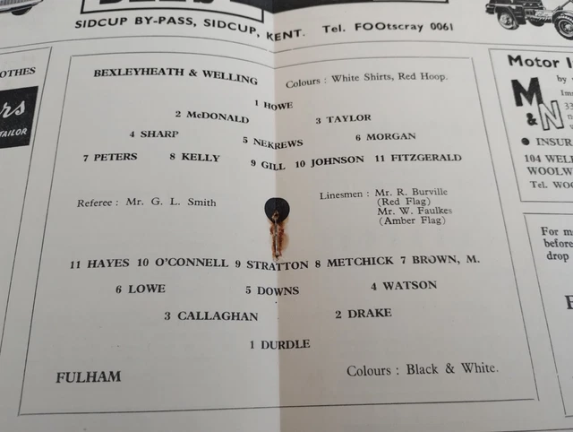 VERY RARE BEXLEYHEATH and welling v Fulham London cup 1962 £42.30 ...
