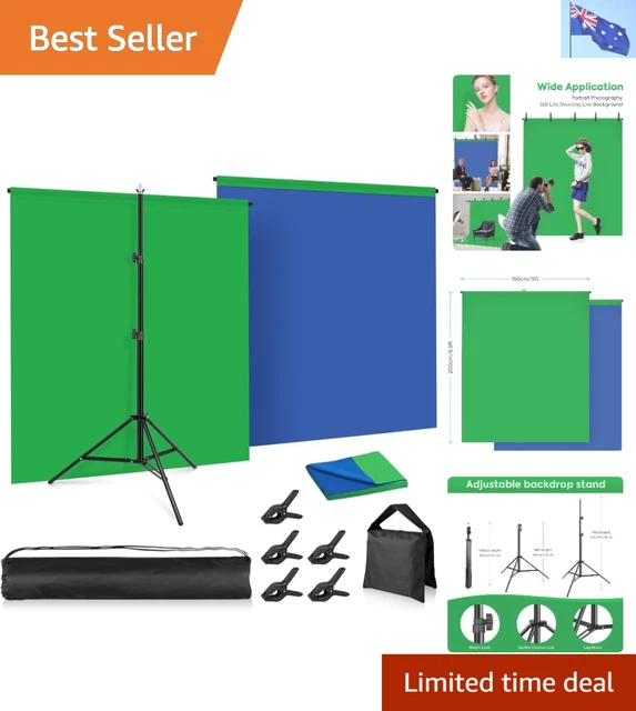 6.5X5FT REVERSIBLE BLUE Green Screen Backdrop with Portable Stand ...