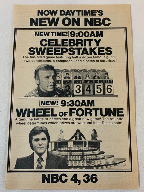 1975 NBC TV Ad ~ Célébrité Tirages au Sort, Roue de Fortune EUR 9,68 ...
