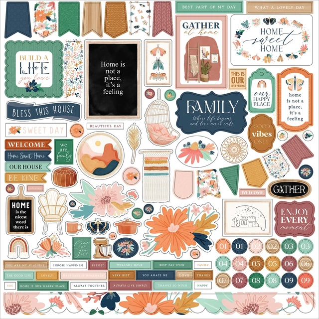 CARTA BELLA ELEMENTS Cardstock Stickers 12"X12"-At Home AH339014 EUR 11 ...