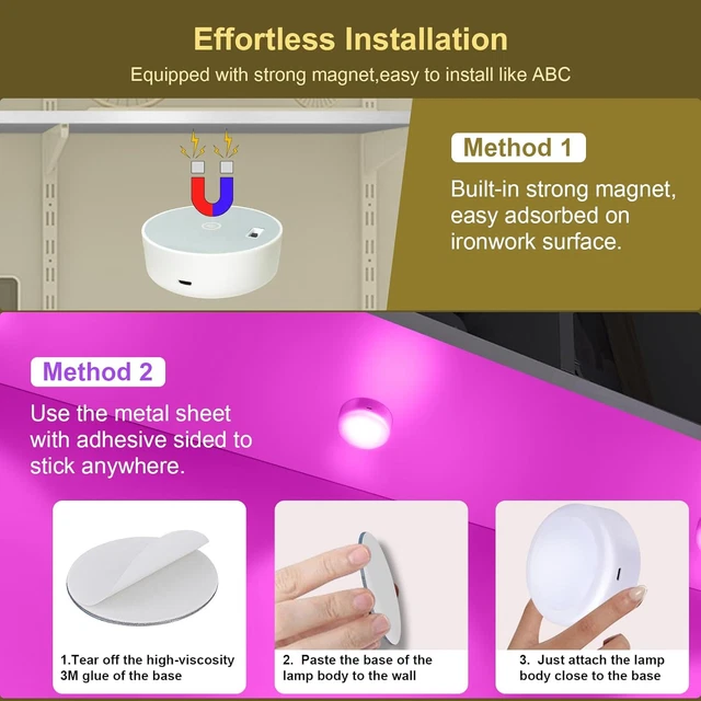 RECHARGEABLE RGB PUCK Lights with Remote , Battery Operated Push Light ...