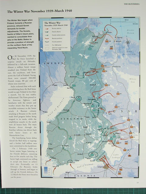 WW2 WWII MAP ~ The Winter War November 1939 March 1940 Attacks Border ...