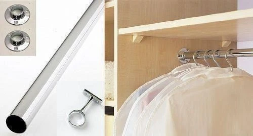 1 MÈTRE KIT Complet, 18MM Rond Garde-Robe Suspendu Vêtements Chrome ...