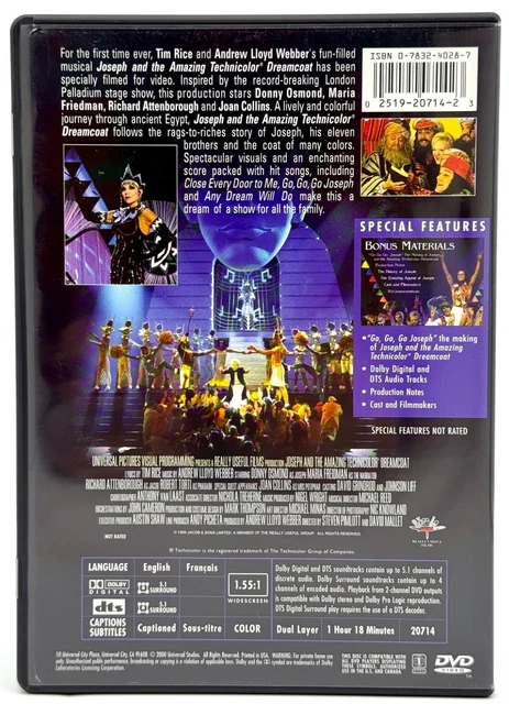JOSEPH AND THE Amazing Technicolor Dreamcoat (DVD, 1999, 2000) $9.49 ...