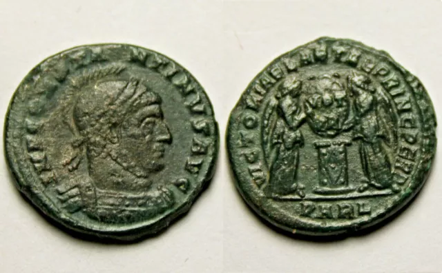 CONSTANTINE RARE GENUINE ancient Roman coin 319 Victory shield Altar ...
