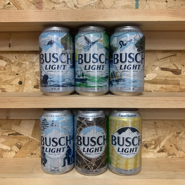 6 DIFFERENT BUSCH Light Beer Cans Collector Series Fish/Corn/Ice ...