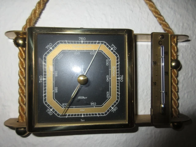 ALTE FISCHER WETTERSTATION BAROMETER THERMOMETER 50er JAHRE VINTAGE DDR ...