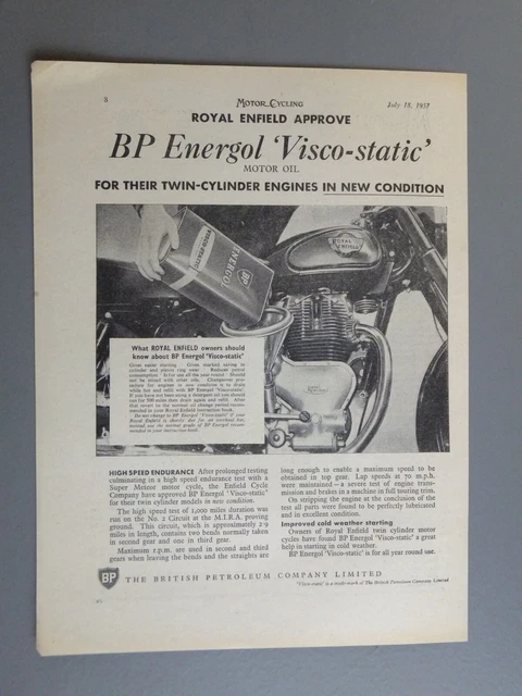 R&L EX-MAG VINTAGE Advertisement: BP Energol, Royal Enfield Twin ...