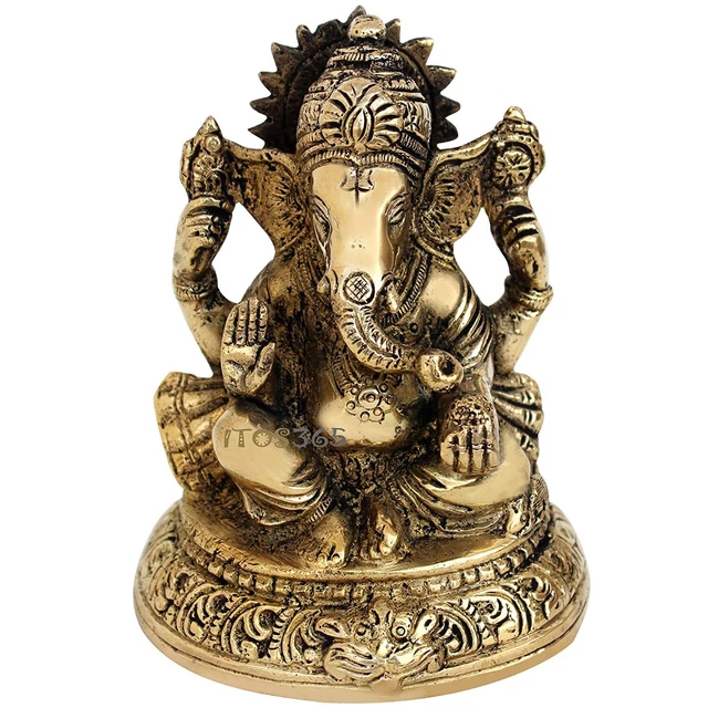 LORD GANESHA BRASS Statue Hindu God Ganesh Ganpati Idol Sculpture Good ...