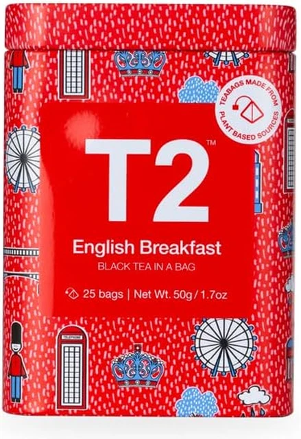 ENGLISH BREAKFAST BLACK Tea Bags 25 Count in T2 Icon Tin 2020 Limited ...