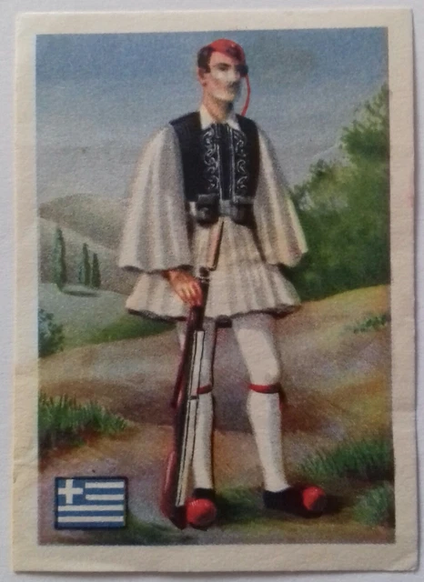1950'S GREECE EVZONE SOLDIER, GREEK FLAG CHOCOLATE PAPER TRADE CARD. £ ...