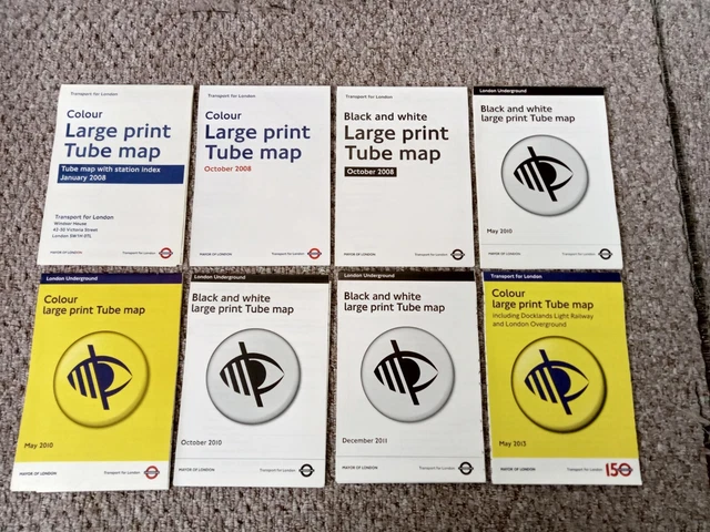 LONDON UNDERGROUND large print tube maps x 8 , Jan 2008 - May 2013. £9. ...