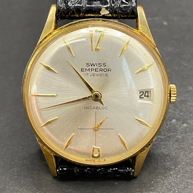 VINTAGE SWISS EMPEROR Watch 17 Jewels Mechanical Wind Gold Plated Case ...