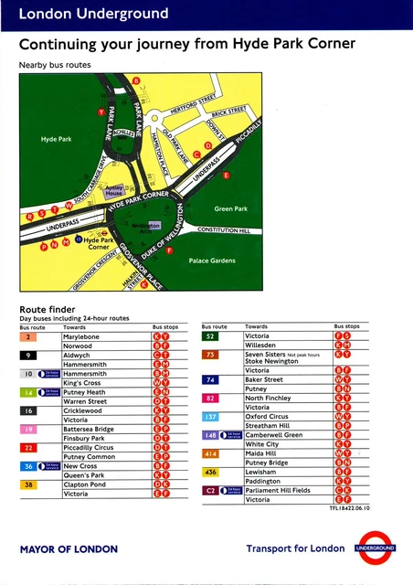 LONDON UNDERGROUND CONTINUING Your Journey from HYDE PARK CORNER 2010 ...
