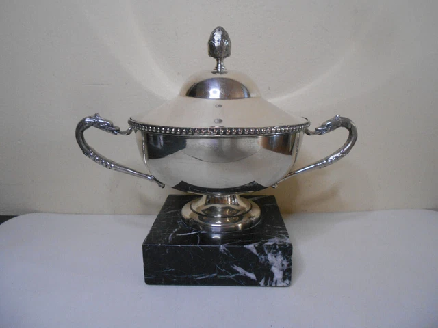 ANCIENNE COUPE CASSOLETTE en métal argenté socle marbre style Louis XVI ...